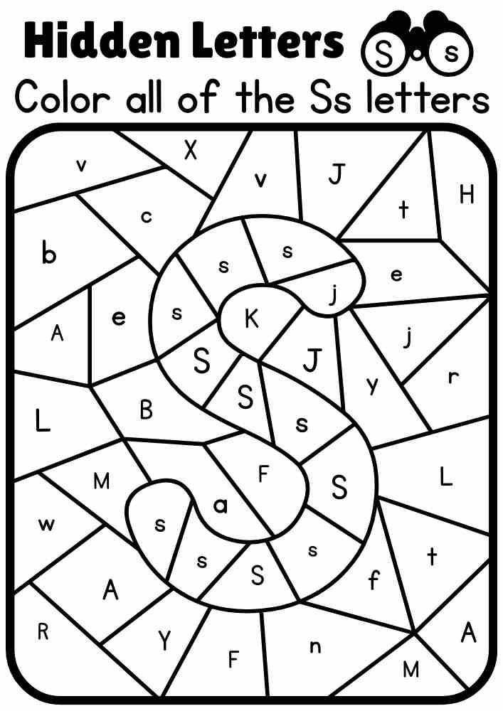 S Upper Case Letter. Color all of the Ss letters and find the hidden ...