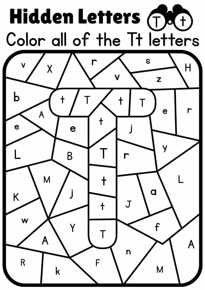 T Upper Case Letter. Color all of the Tt letters and find the hidden ...