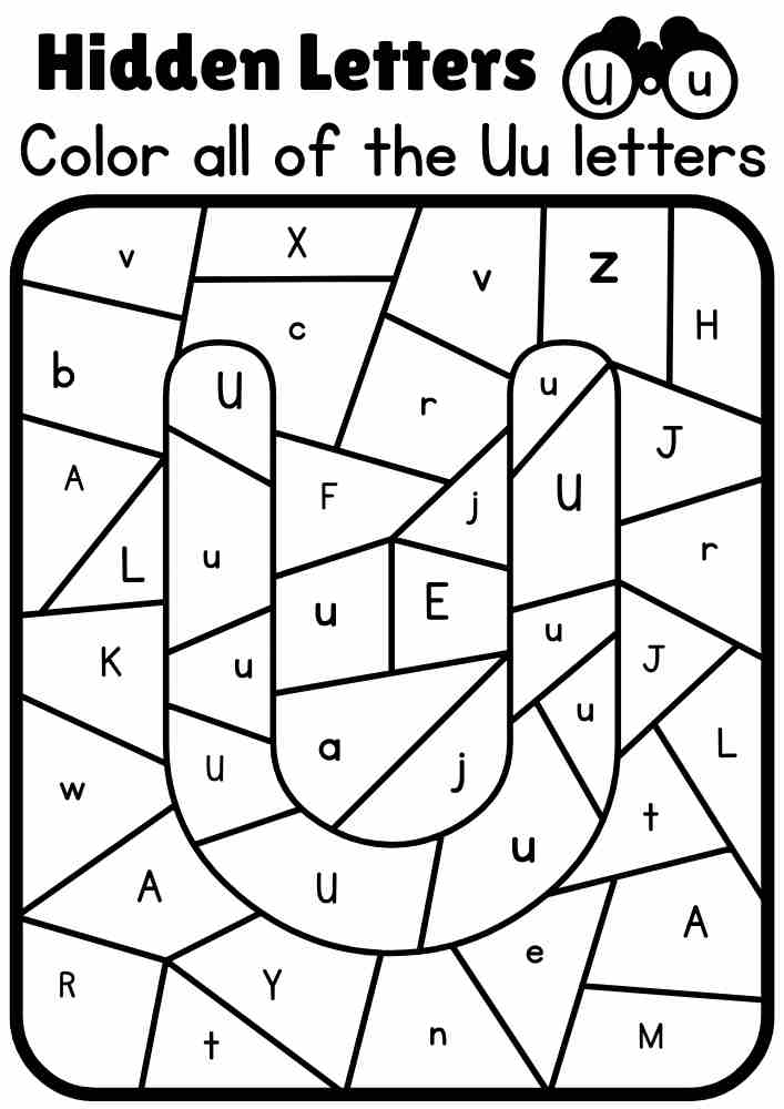 U Upper Case Letter. Color all of the Uu letters and find the hidden ...