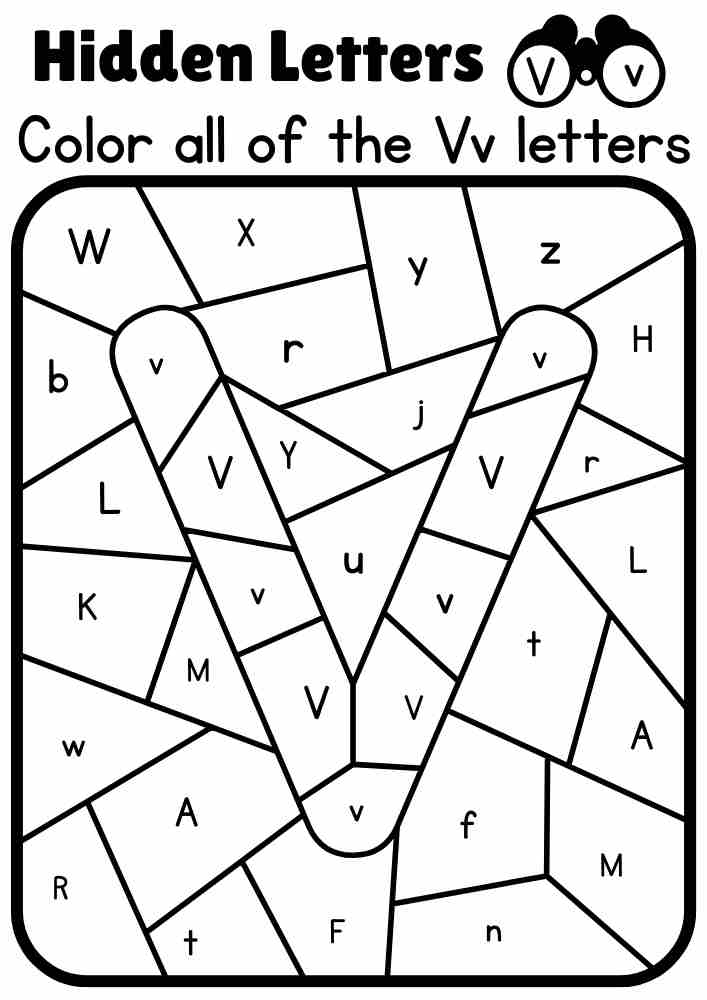 V Upper Case Letter. Color all of the Vv letters and find the hidden ...