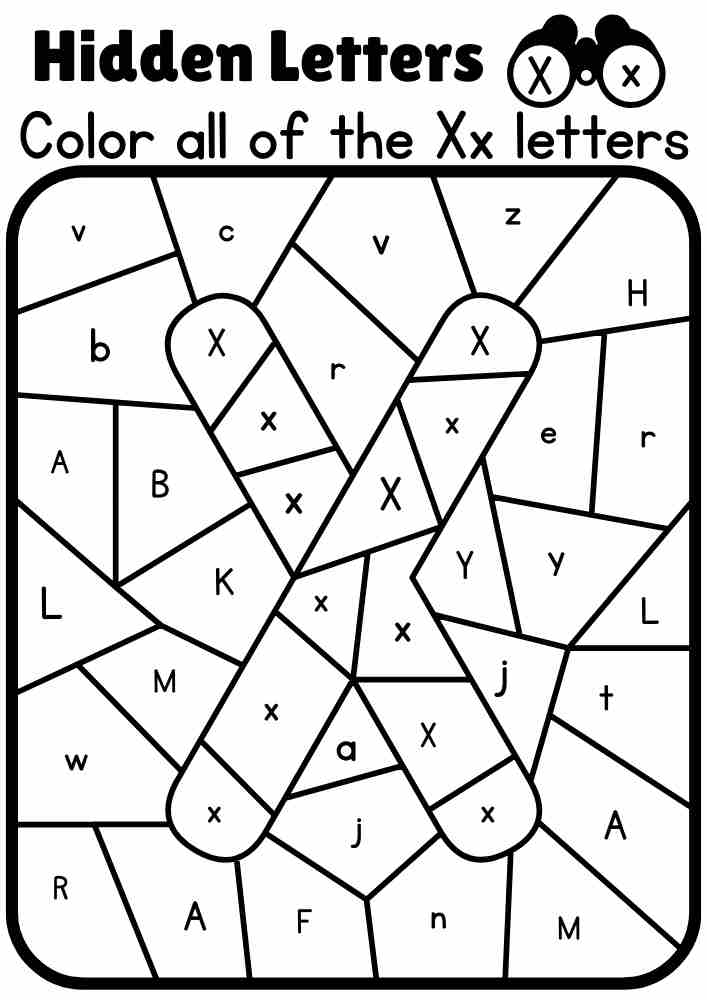 X Upper Case Letter. Color all of the Xx letters and find the hidden ...