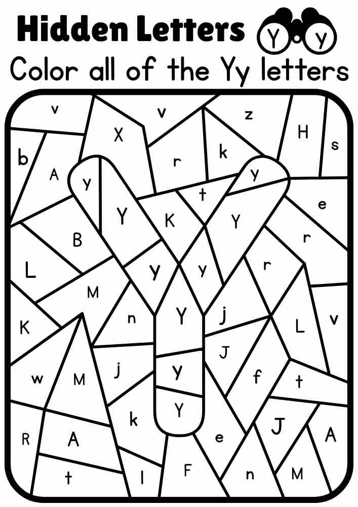 Y Upper Case Letter. Color all of the Yy letters and find the hidden ...
