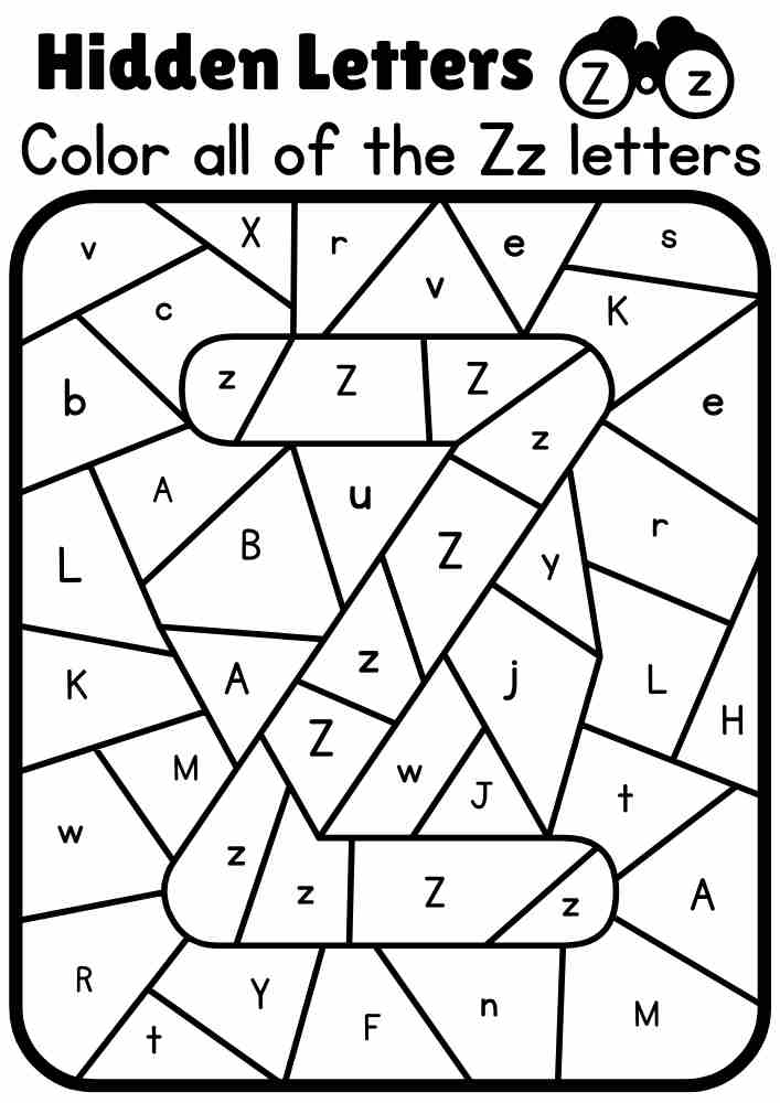 Z upper Case Letter. Color all of the Zz letters and find the hidden ...
