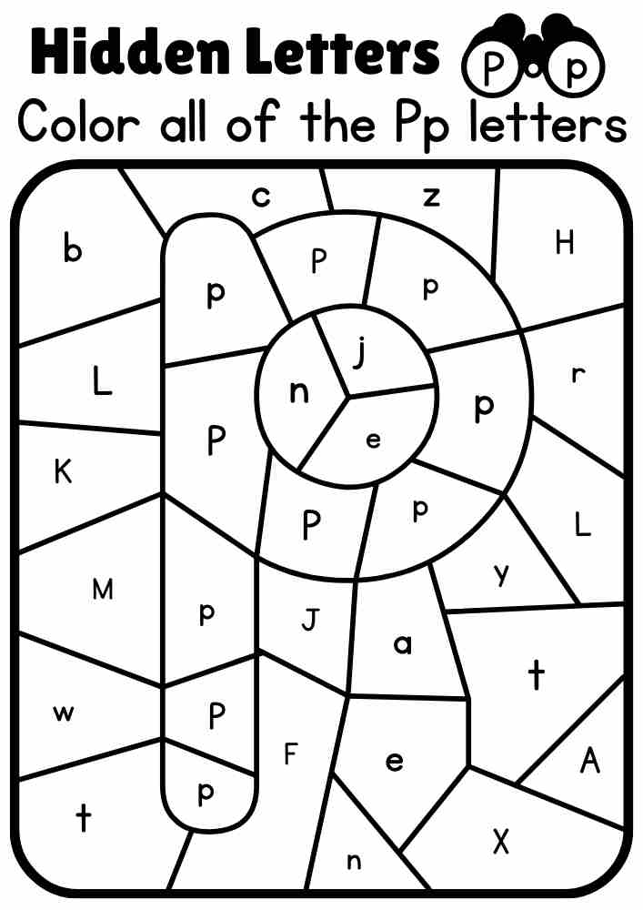 p Lower Case Letter. Color all of the Pp letters and find the hidden ...