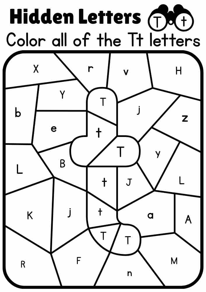 t Lower Case Letter. Color all of the Tt letters and find the hidden ...