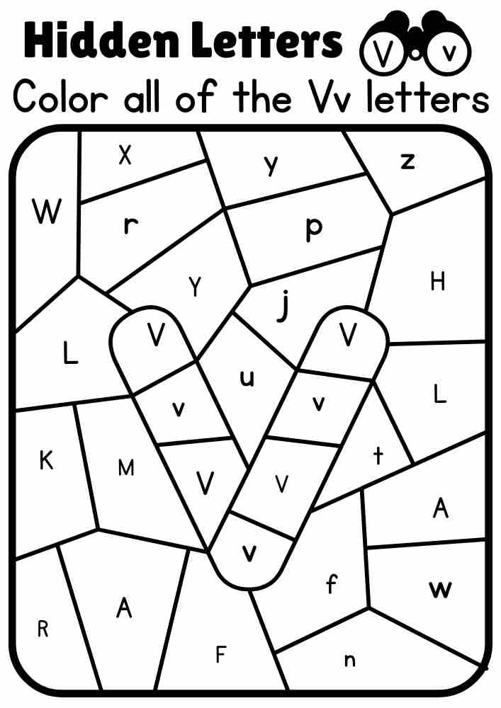v Lower Case Letter. Color all of the Vv letters and find the hidden ...