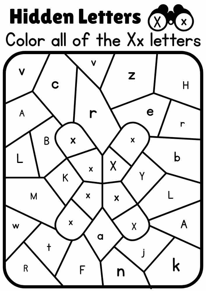 x Lower Case Letter. Color all of the Xx letters and find the hidden ...