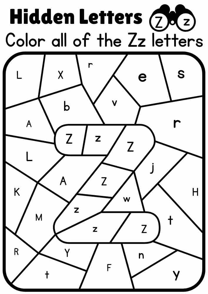 z Lower Case Letter. Color all of the Zz letters and find the hidden ...