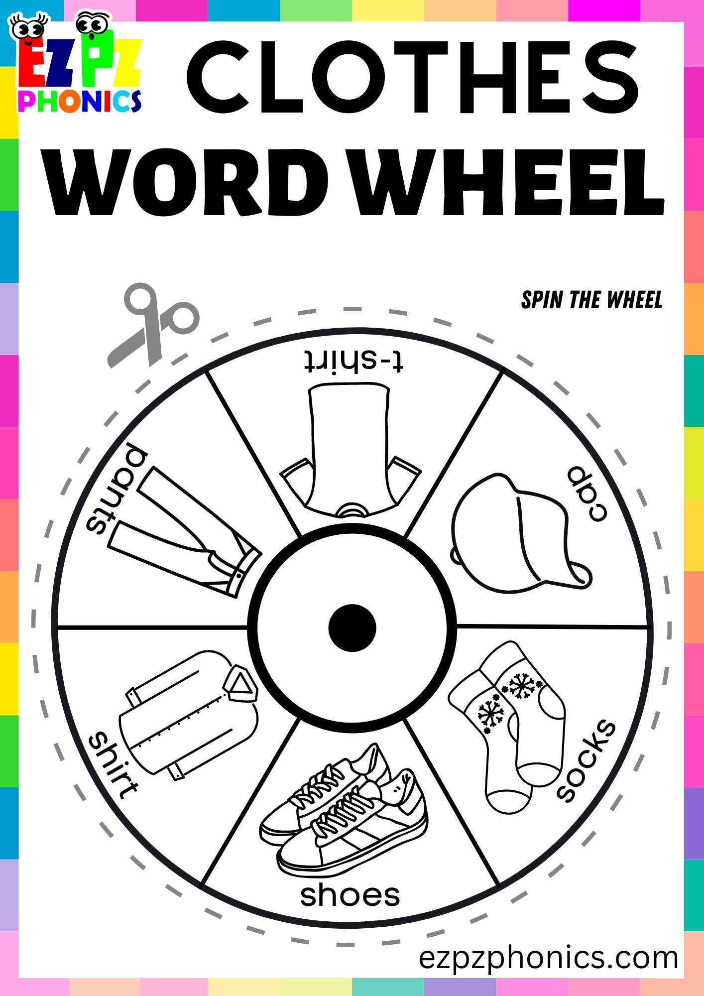 Clothes Coloring Word Wheel - Ezpzlearn.com