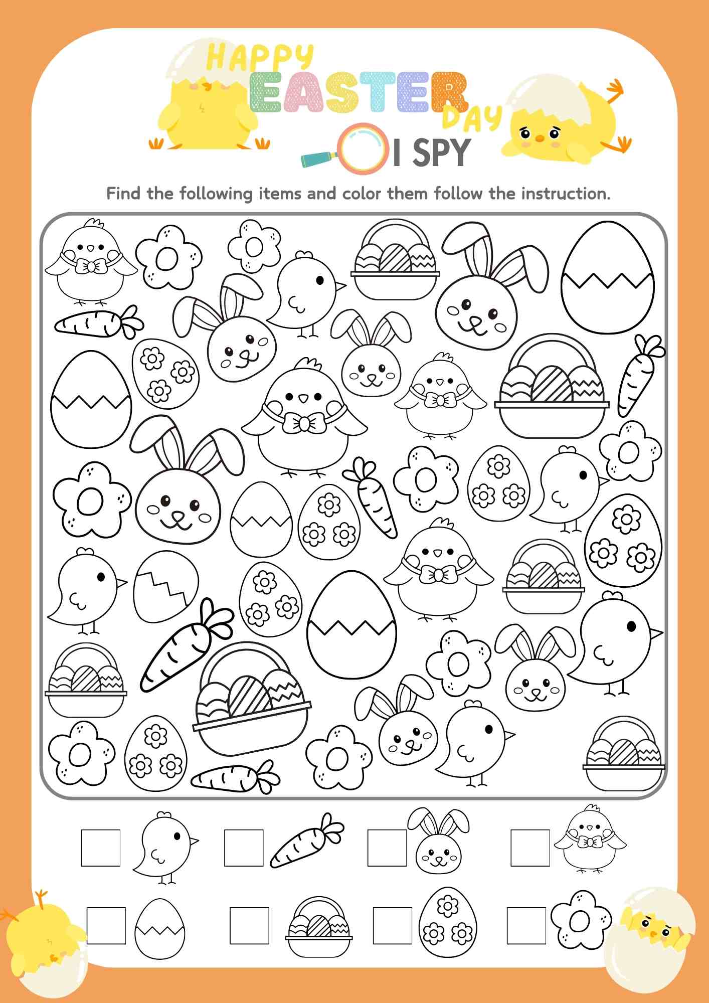 Easter I Spy – Black & White Coloring Worksheet | Free PDF for Kids ...