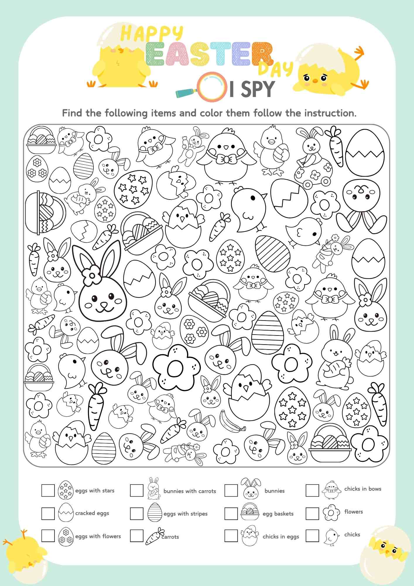 Easter I Spy Hard – Black & White Coloring Worksheet | Free PDF for ...