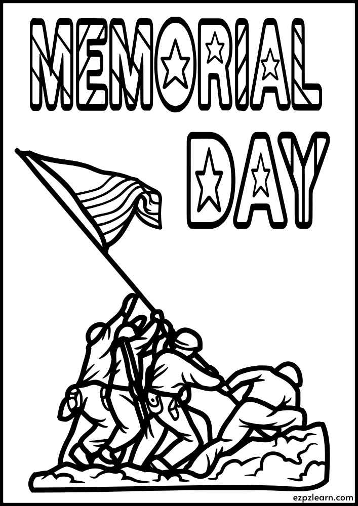 Marines Raising the Flag at Iwo Jima – Patriotic Coloring Page Free PDF ...
