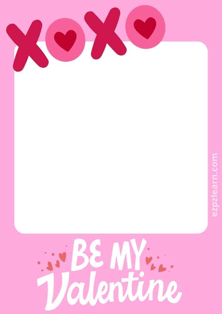 XOXO Be My Valentine Picture Frame For Kids Coloring - Ezpzlearn.com