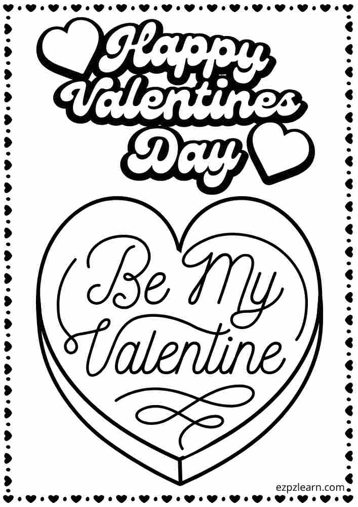 Be My Valentine Happy Valentines Coloring for Kids - Ezpzlearn.com