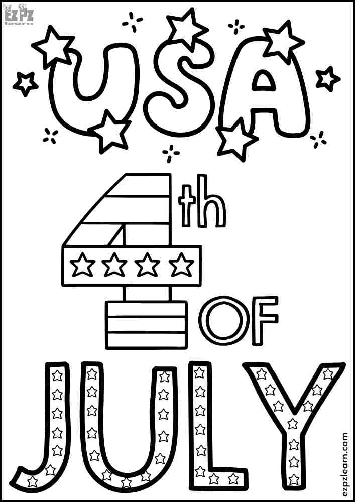 USA 4th of July Coloring Page for Independence Day - Ezpzlearn.com
