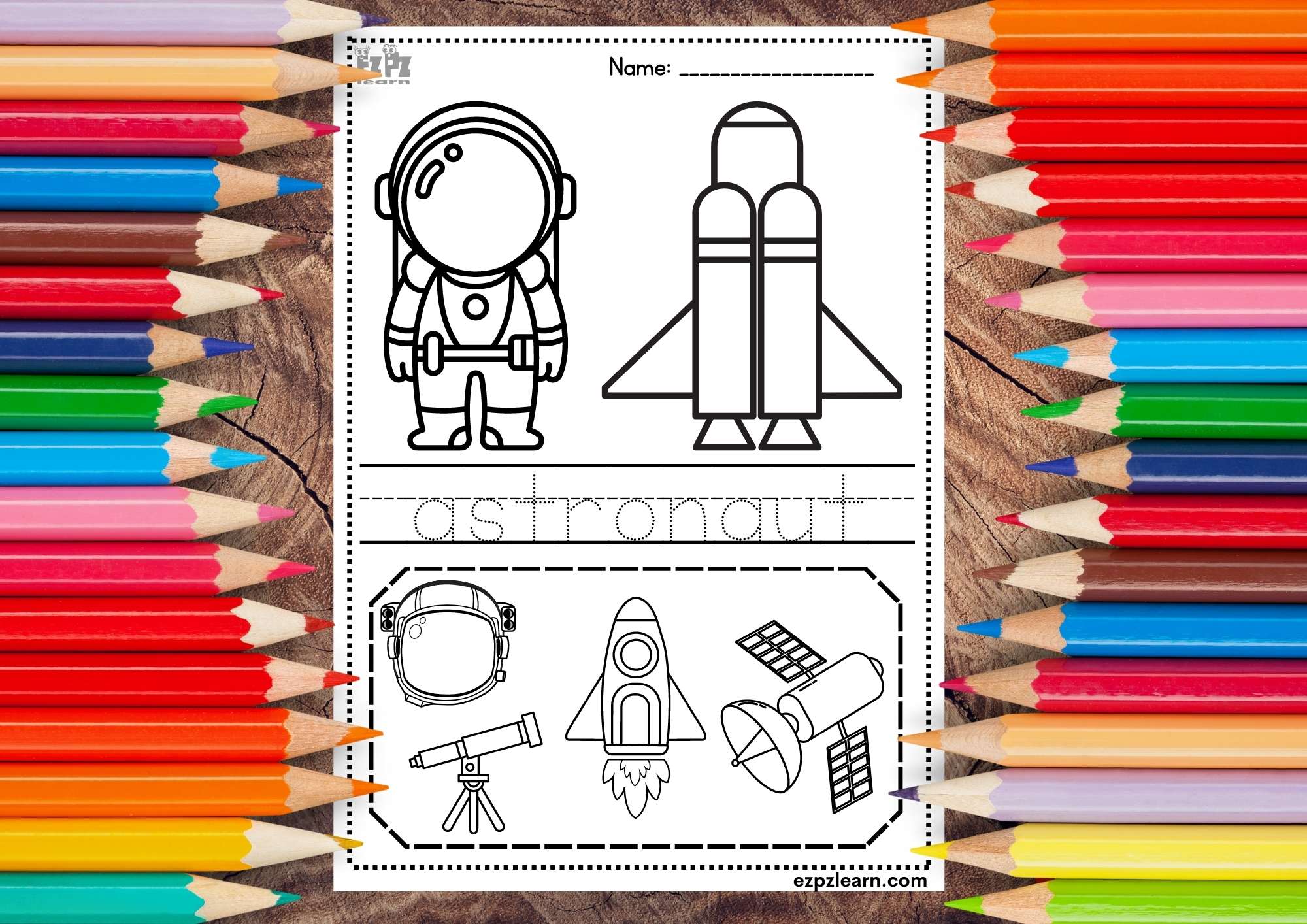 Astronaut Coloring and Trace the Word - Ezpzlearn.com