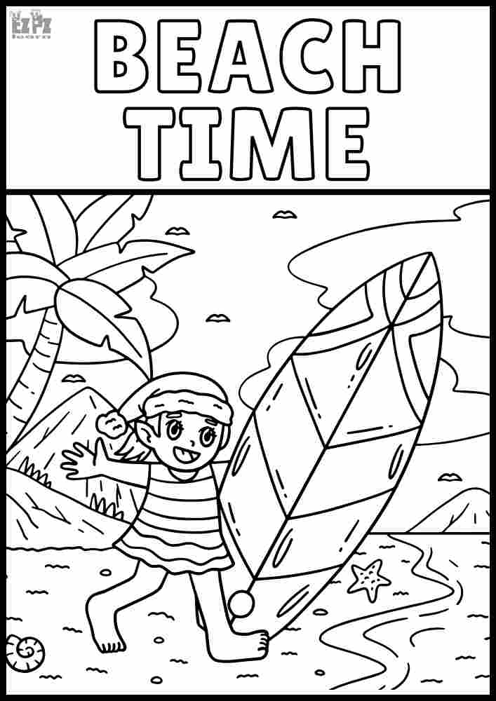 Beach Time Interactive Coloring. Boy Surfing Coloring Page. Color ...