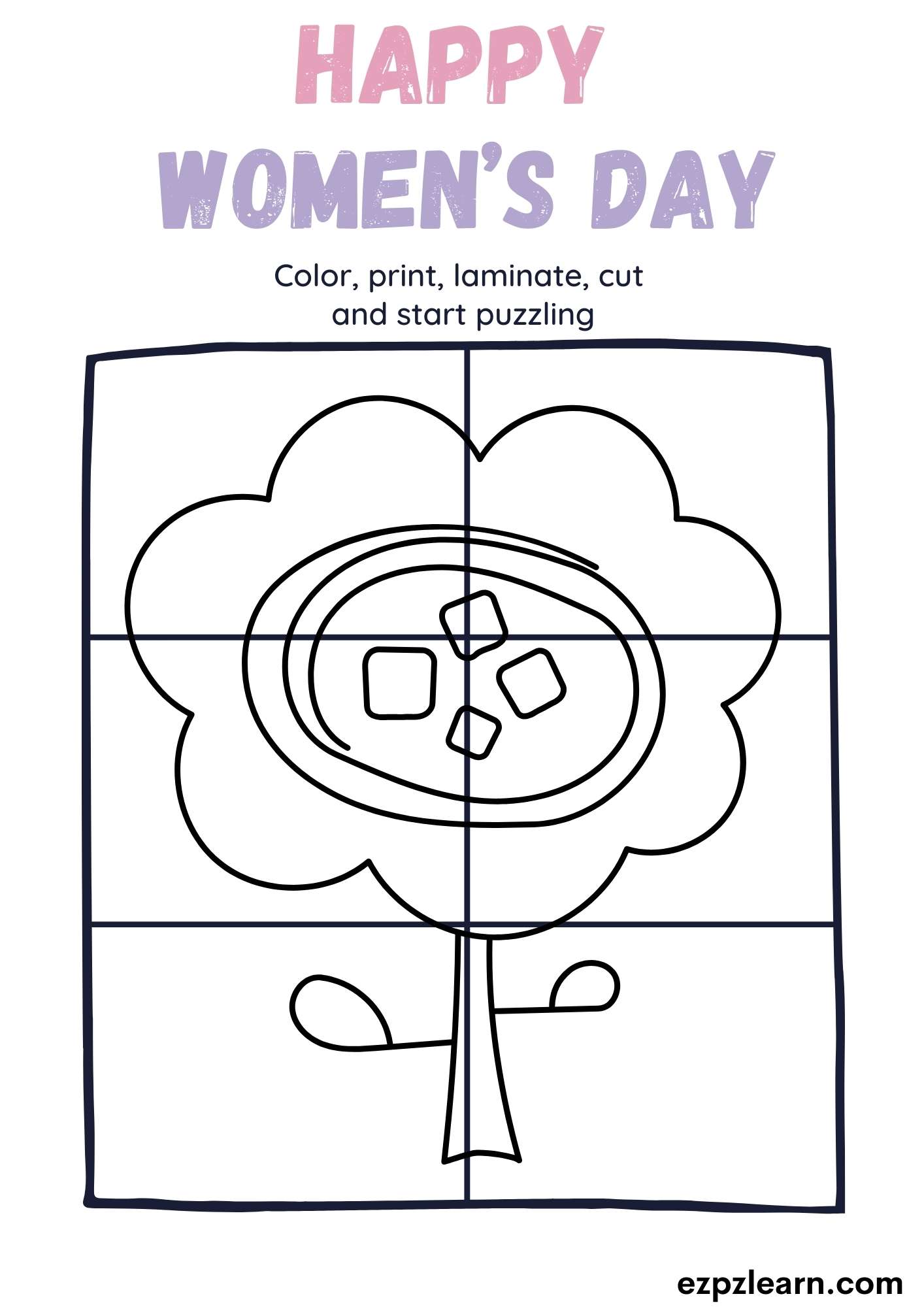 Happy Women's Day Flower Coloring Puzzle Activity for Kids pdf ...