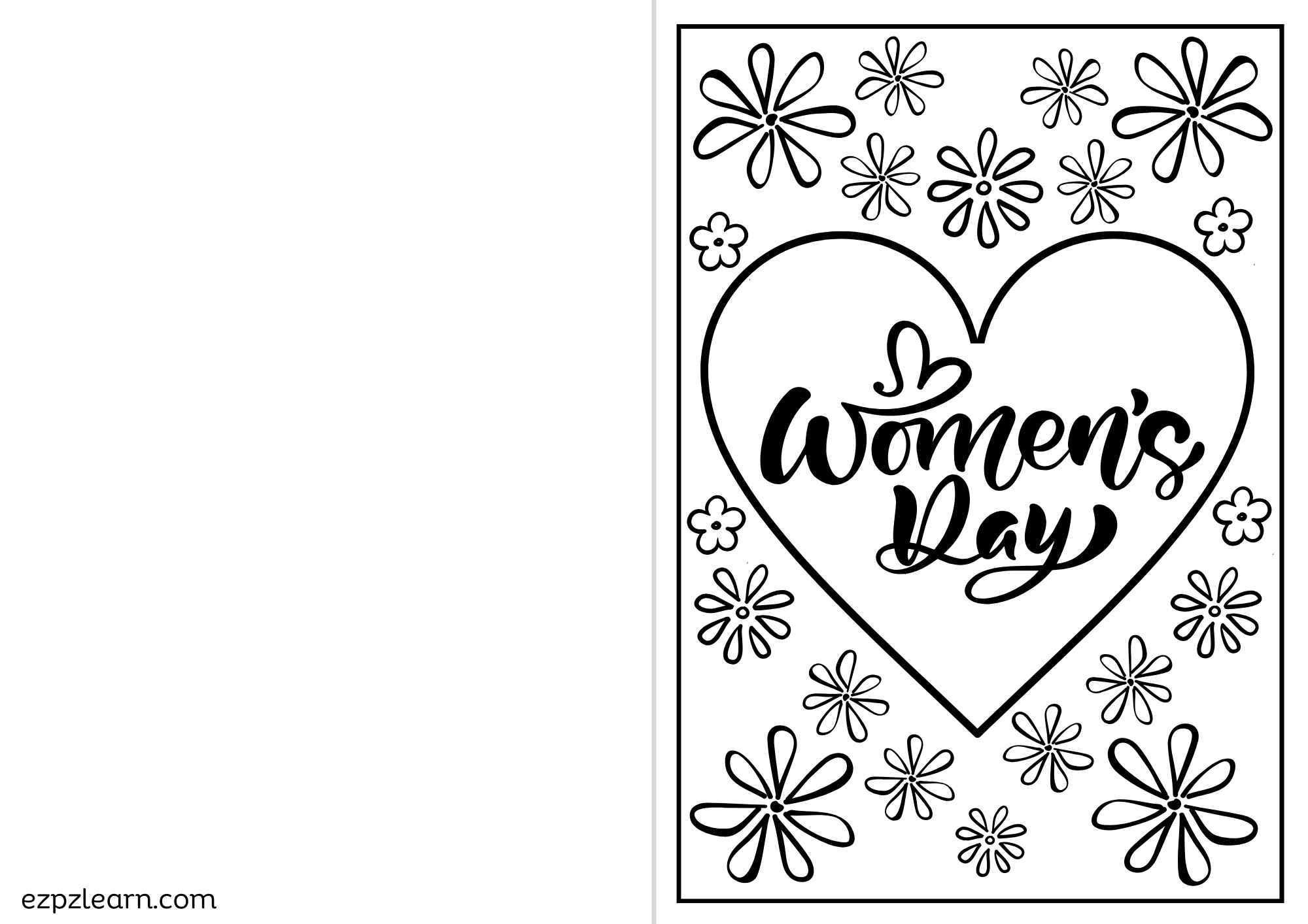 International Women's Day Coloring Heart and Flowers Card pdf ...