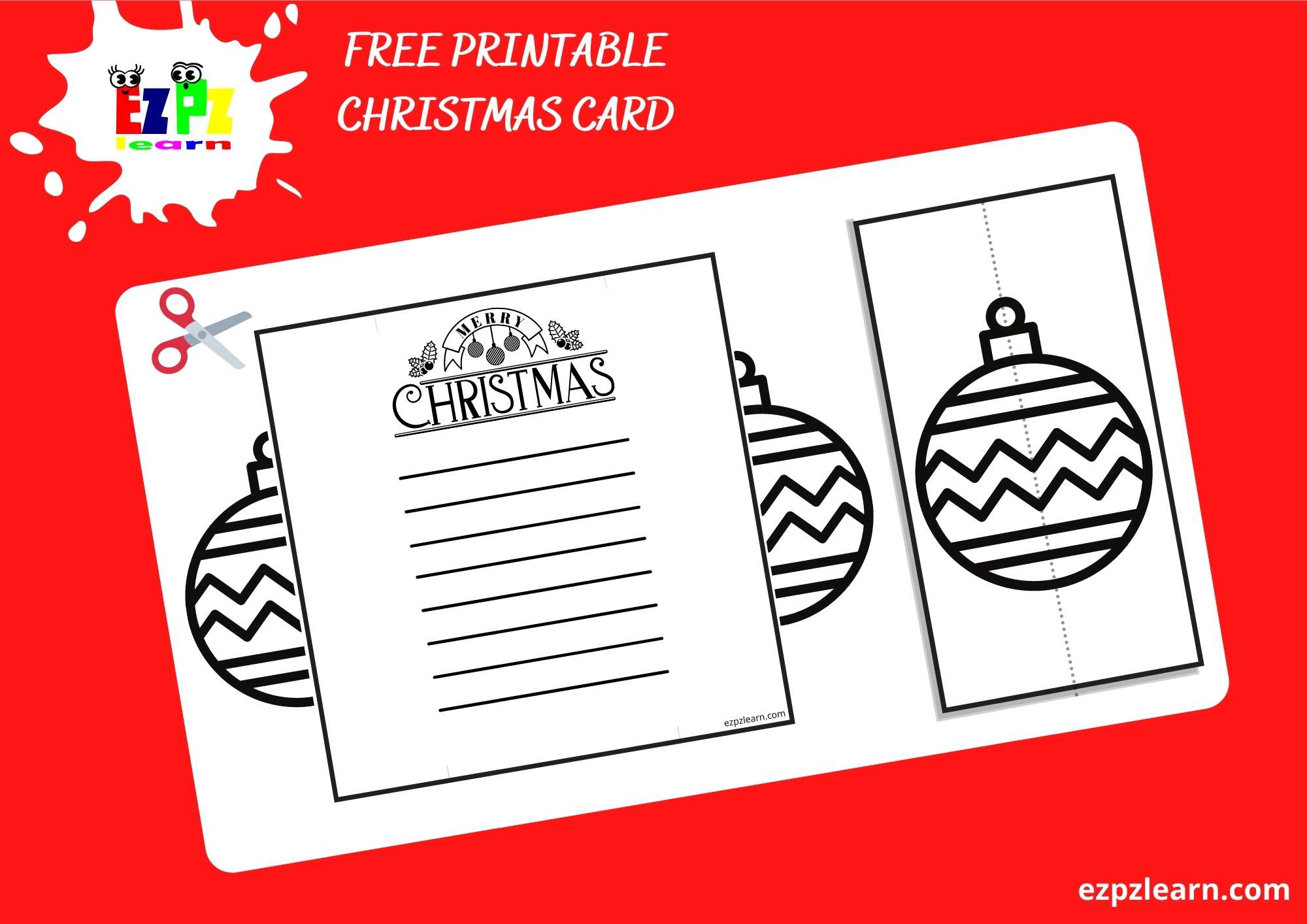 Bauble Folding Christmas Card - Ezpzlearn.com