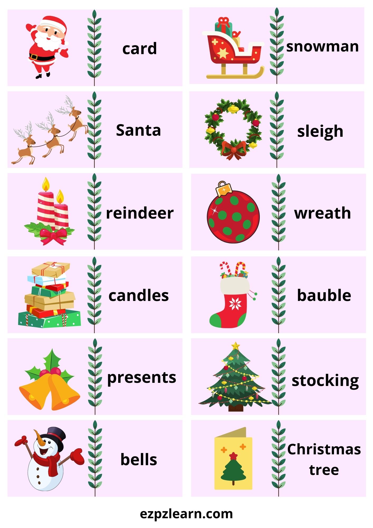 Christmas Dominoes Game With Words - Ezpzlearn.com