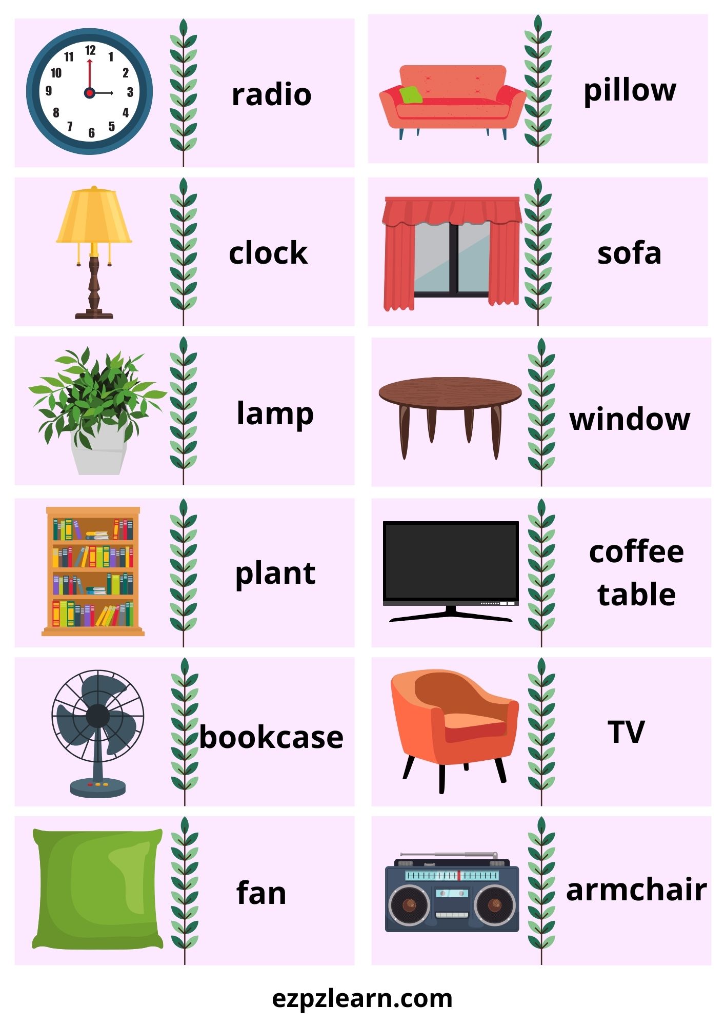 Living Room Dominoes Game With Words - Ezpzlearn.com