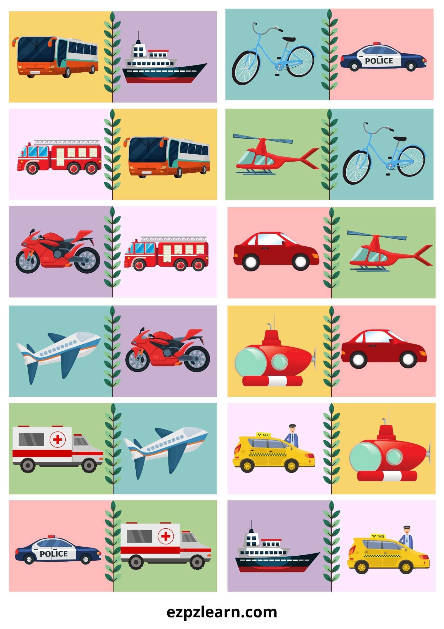 Transportation Dominoes Game With Images - Ezpzlearn.com