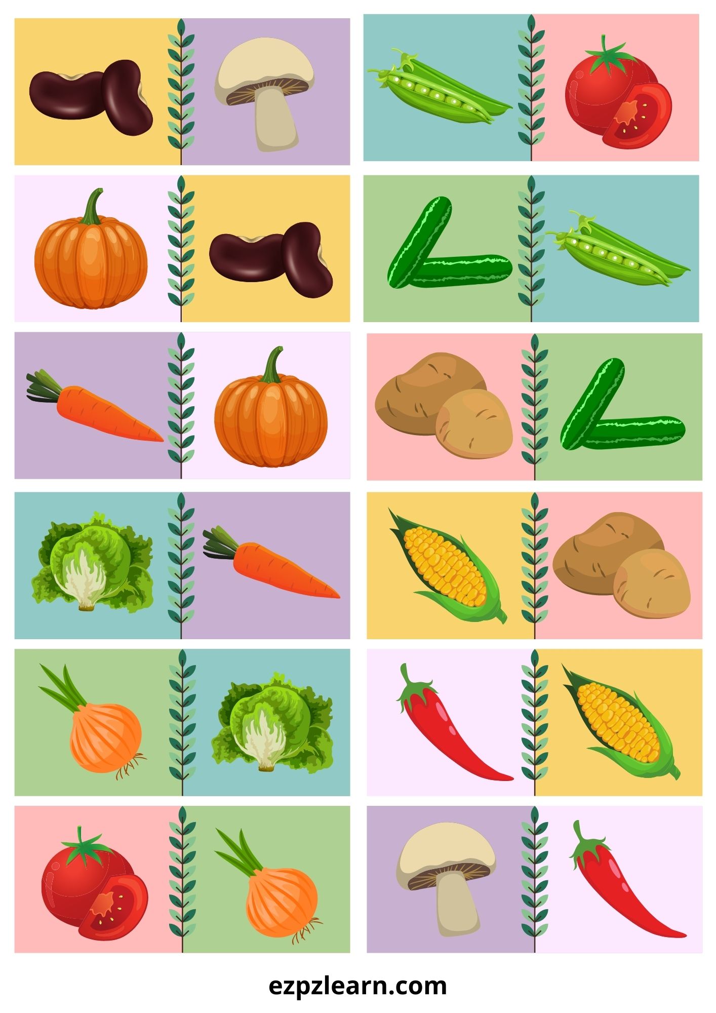 Vegetables Dominoes Game With Images - Ezpzlearn.com