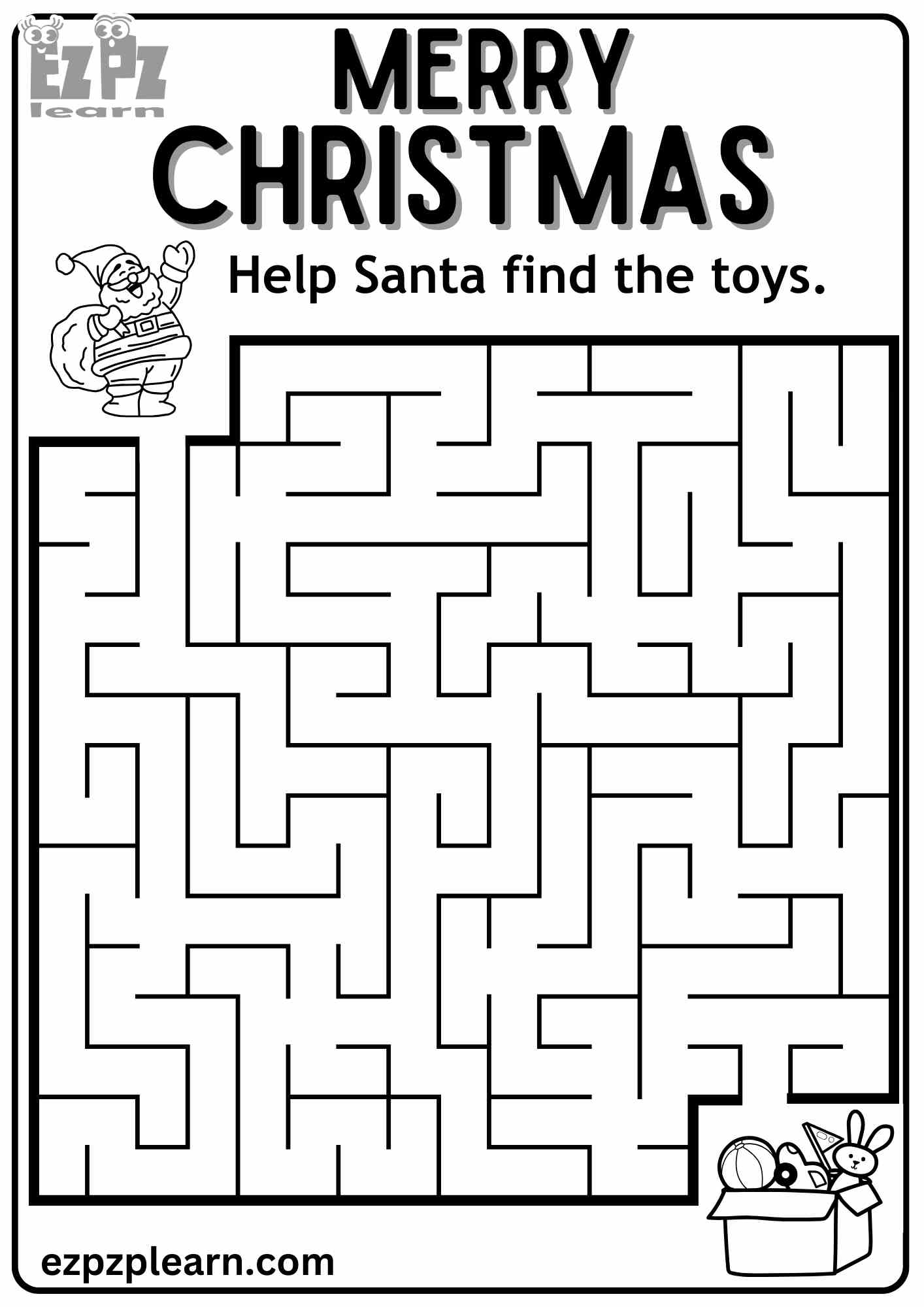 Christmas Holiday Maze for Kindergarten Students - Ezpzlearn.com
