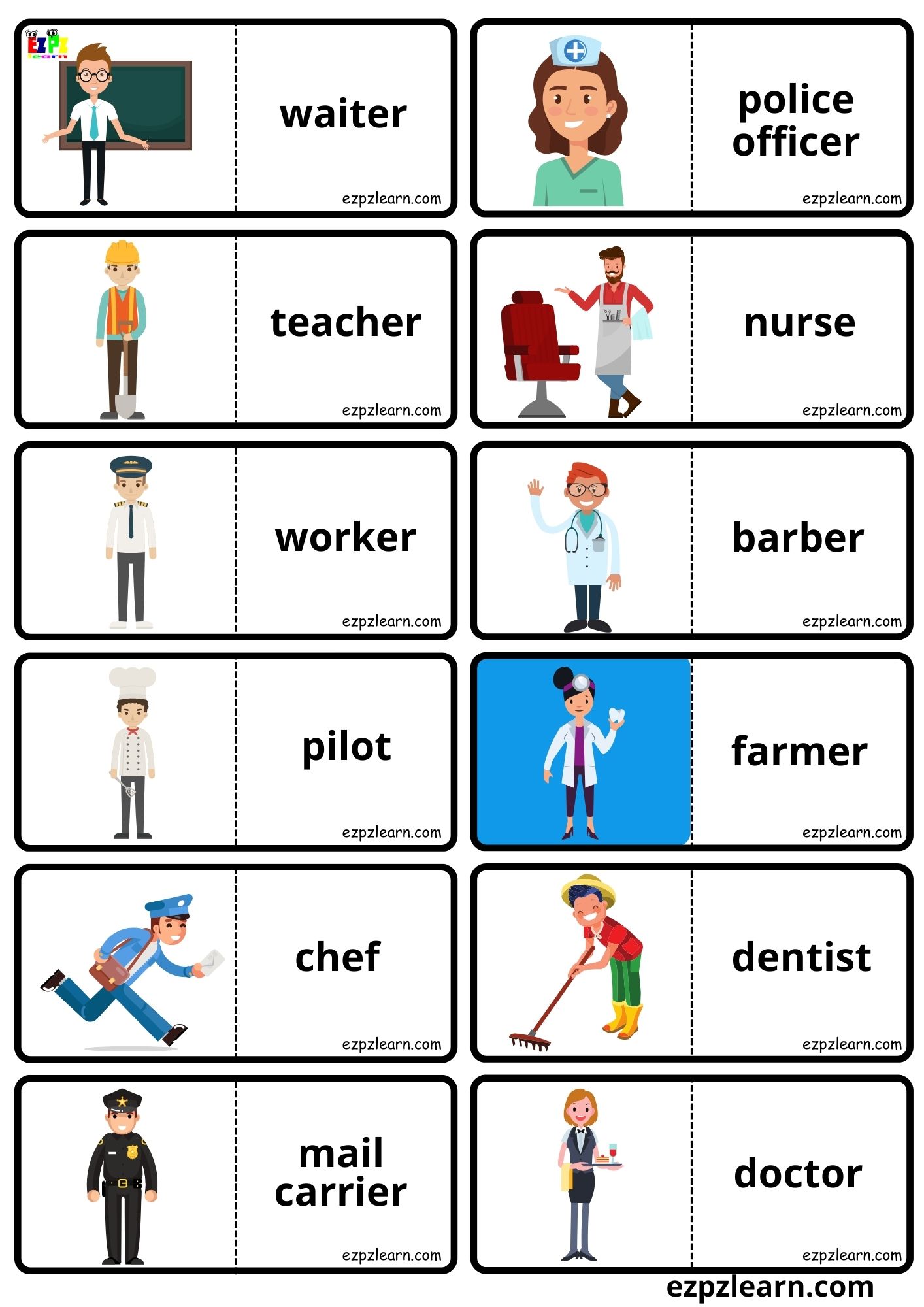 Jobs Occupations and Professions Vocabulary Dominoes Matching Game for ...