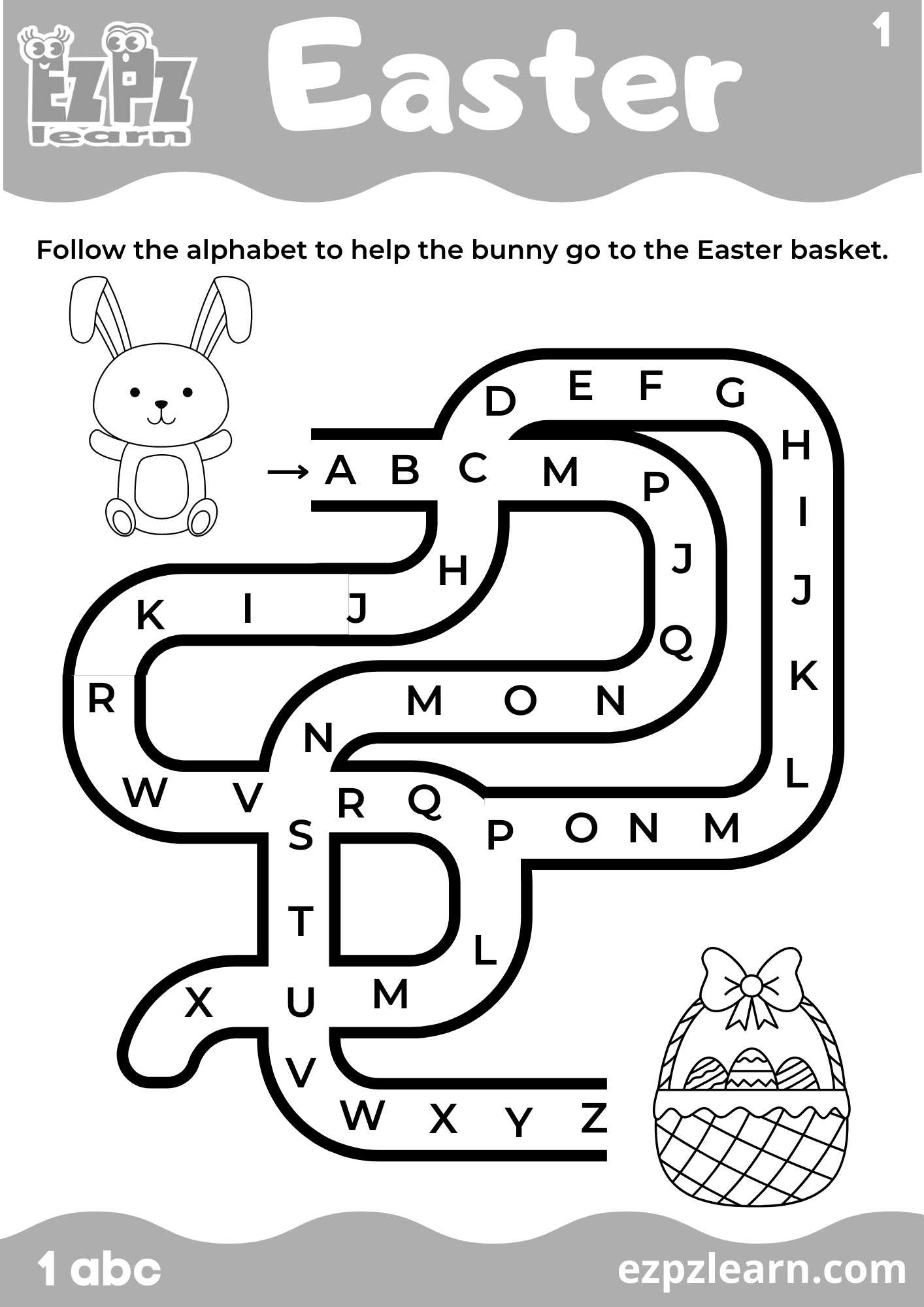 Easter Alphabet Maze for Kids 1 - Ezpzlearn.com