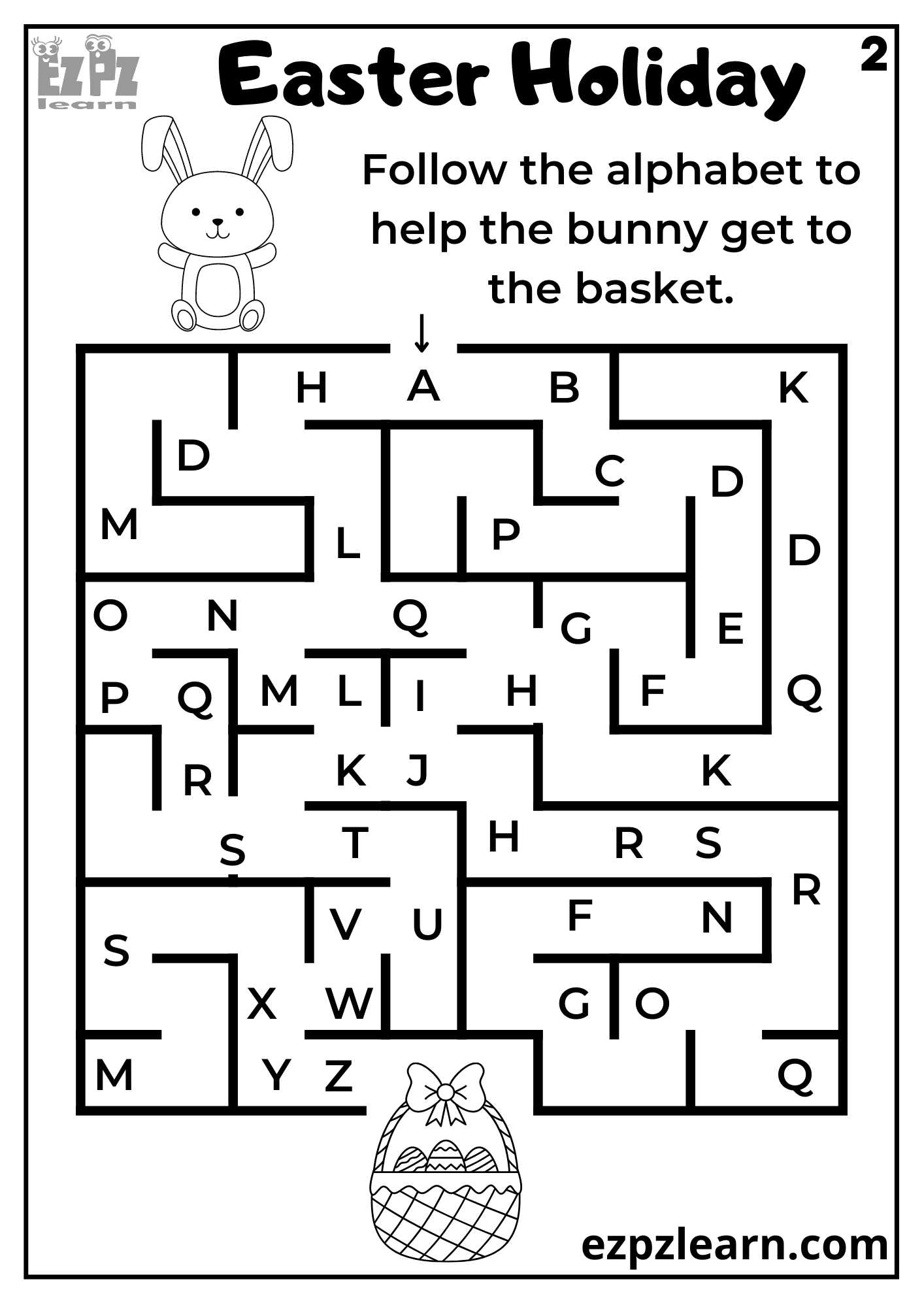 Help the Bunny Find the Basket Easter Holiday Maze - Ezpzlearn.com