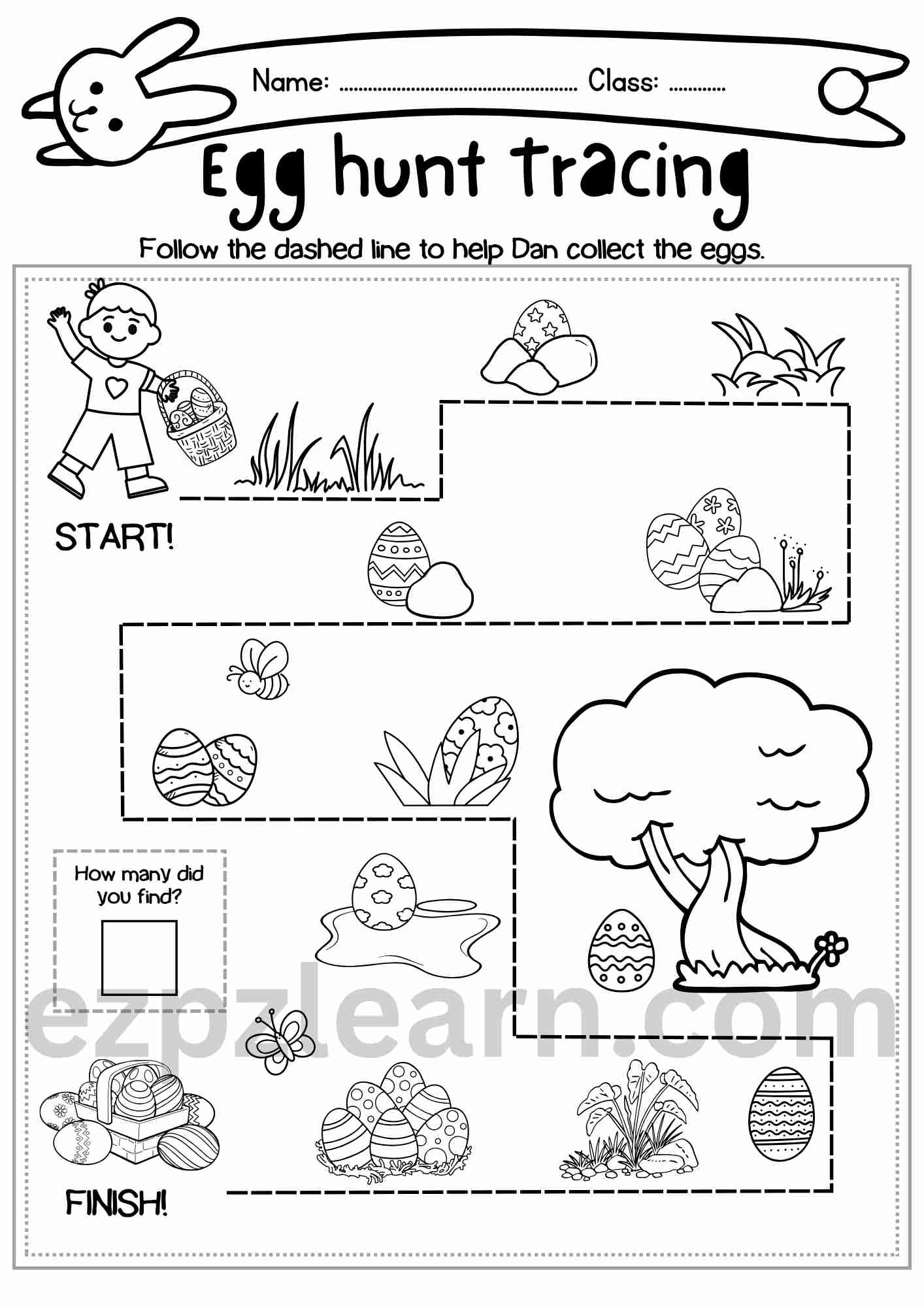 Easter Maze. Follow the dashed line to help Dan collect the eggs. Free ...