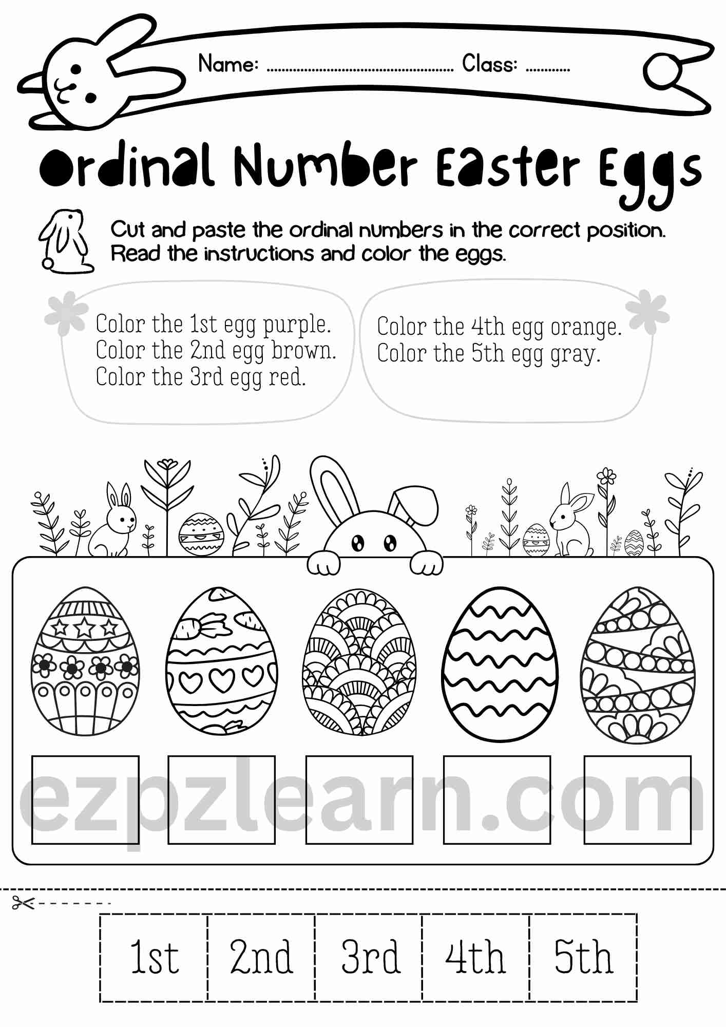 Ordinal Numbers Easter Eggs. Cut and paste the ordinal numbers in the ...
