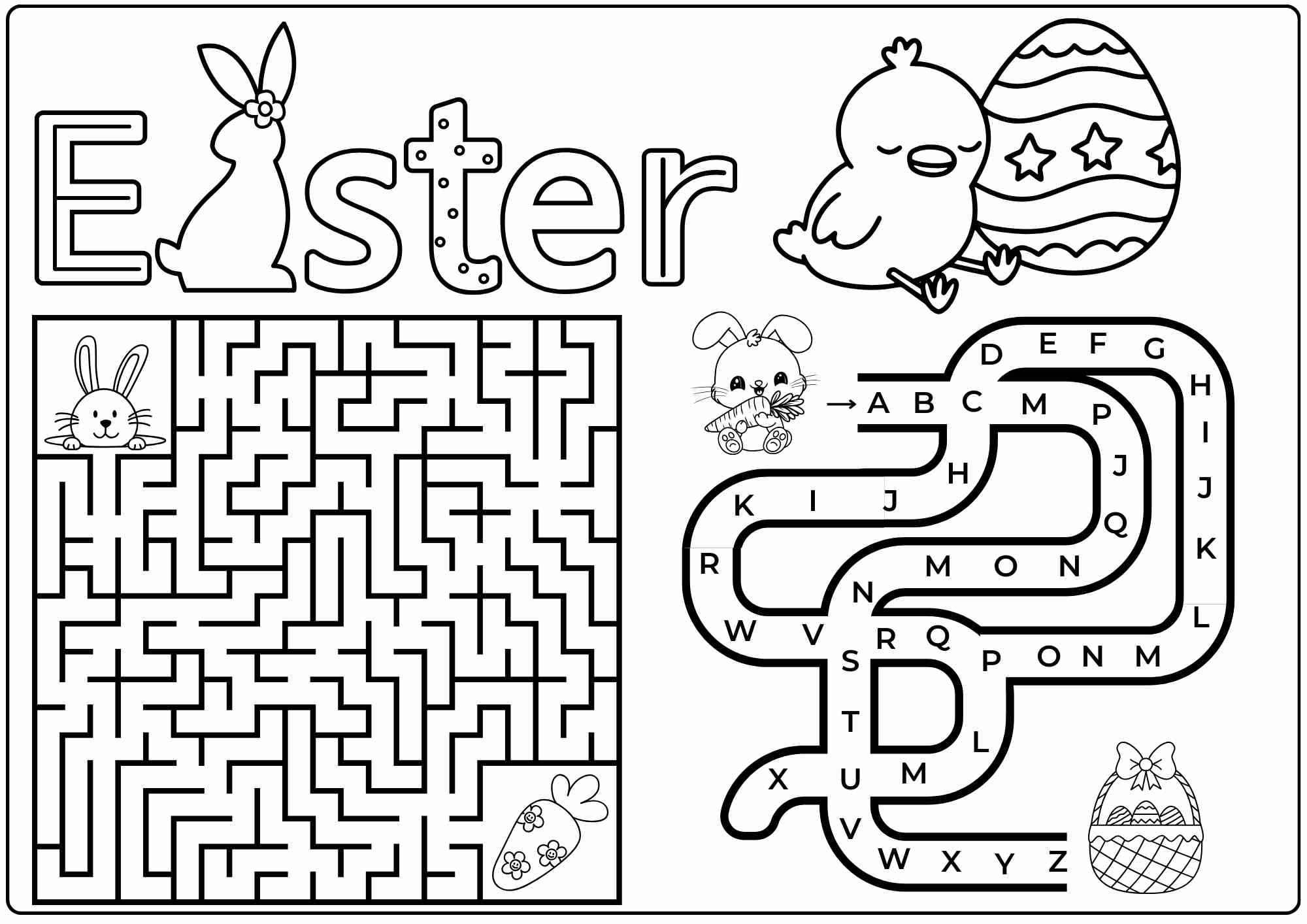 Easter Bunny Alphabet Maze & Path Activity Follow the ABCs & Find the ...
