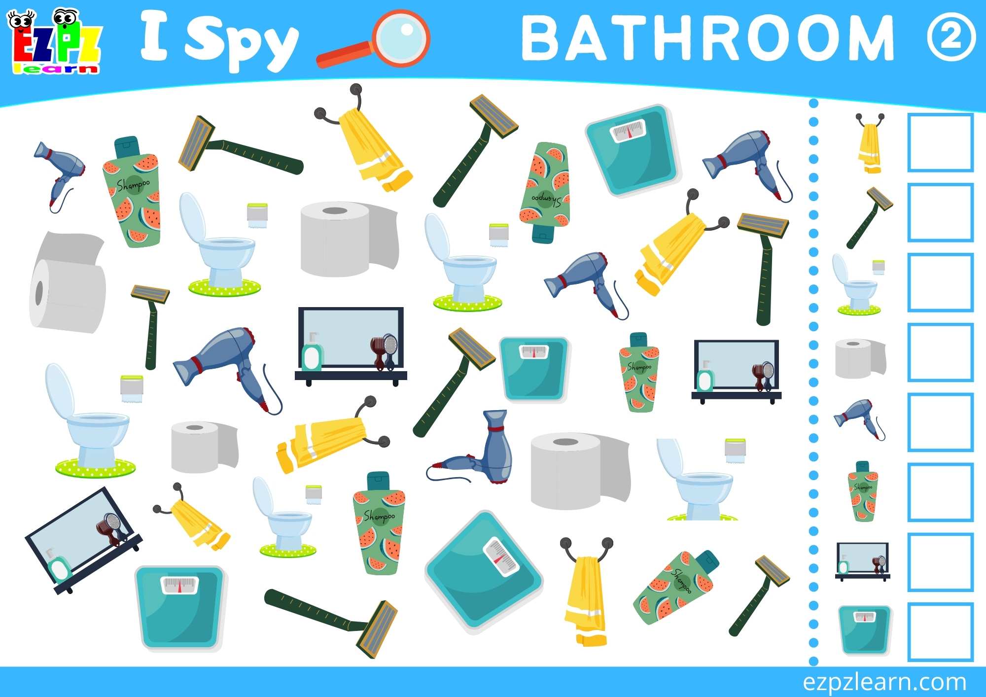 Bathroom 2 I Spy Game for kids Free PDF Download - Ezpzlearn.com