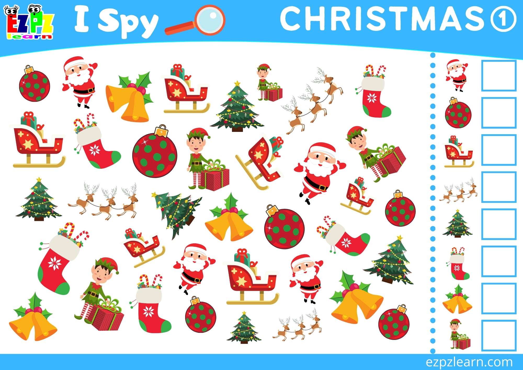 Christmas 1 Topic I Spy Game for kids Free PDF Download - Ezpzlearn.com