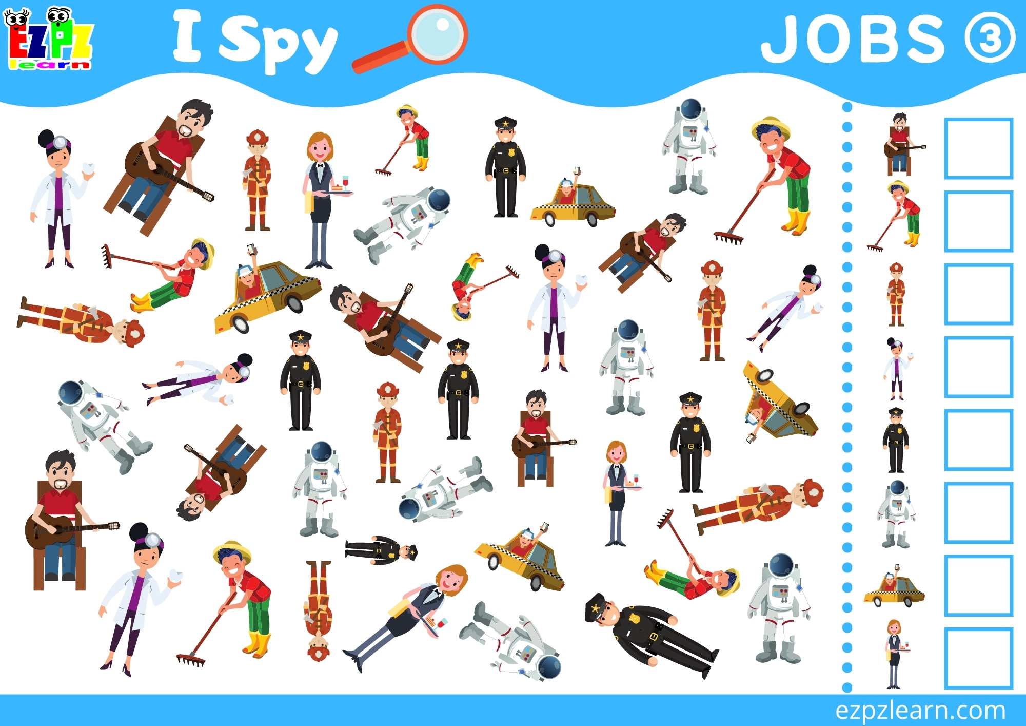 Jobs 3 Topic I Spy Game for kids Free PDF Download - Ezpzlearn.com