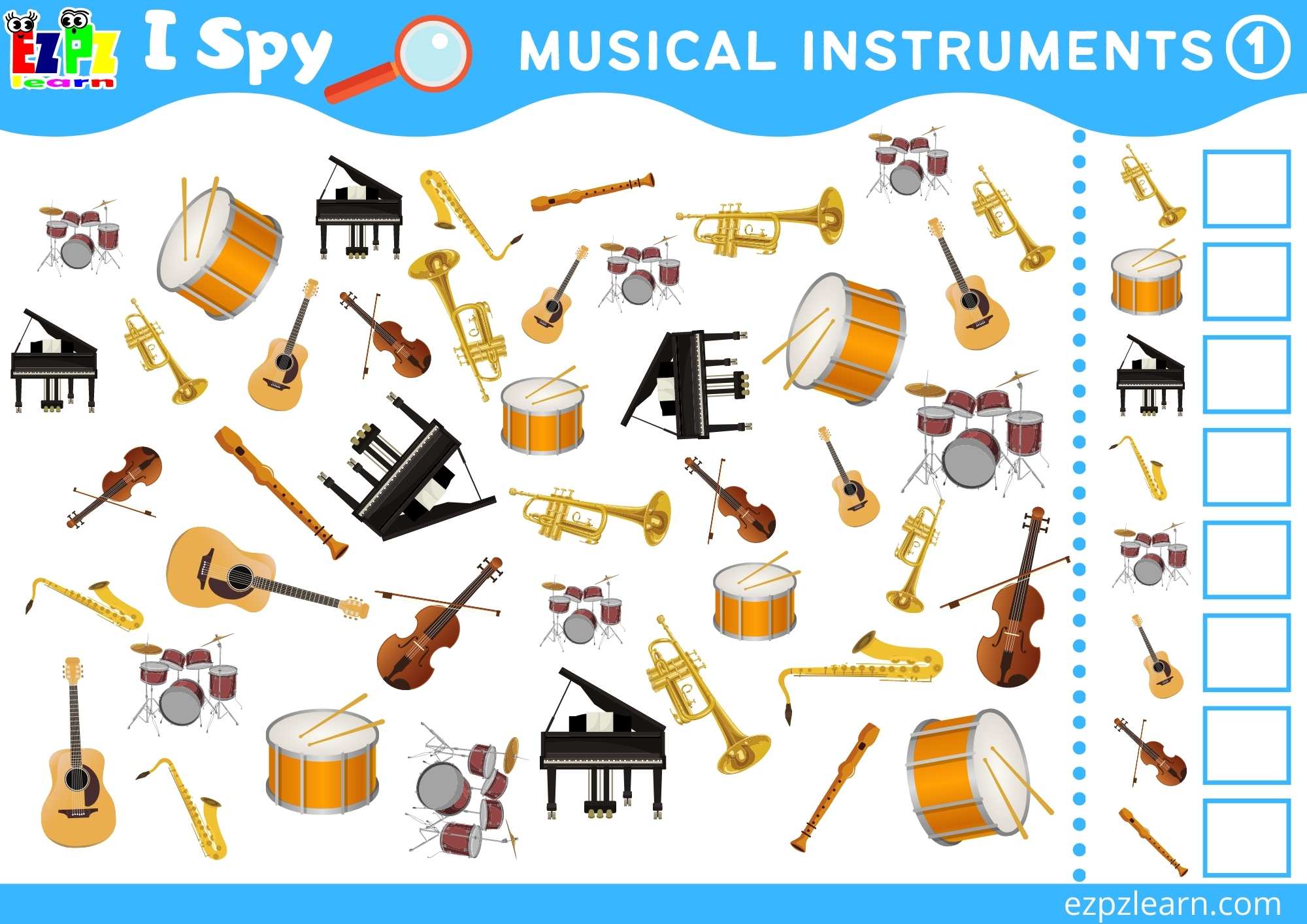 Musical Instruments 1 Topic I Spy Game for kids Free PDF Download ...