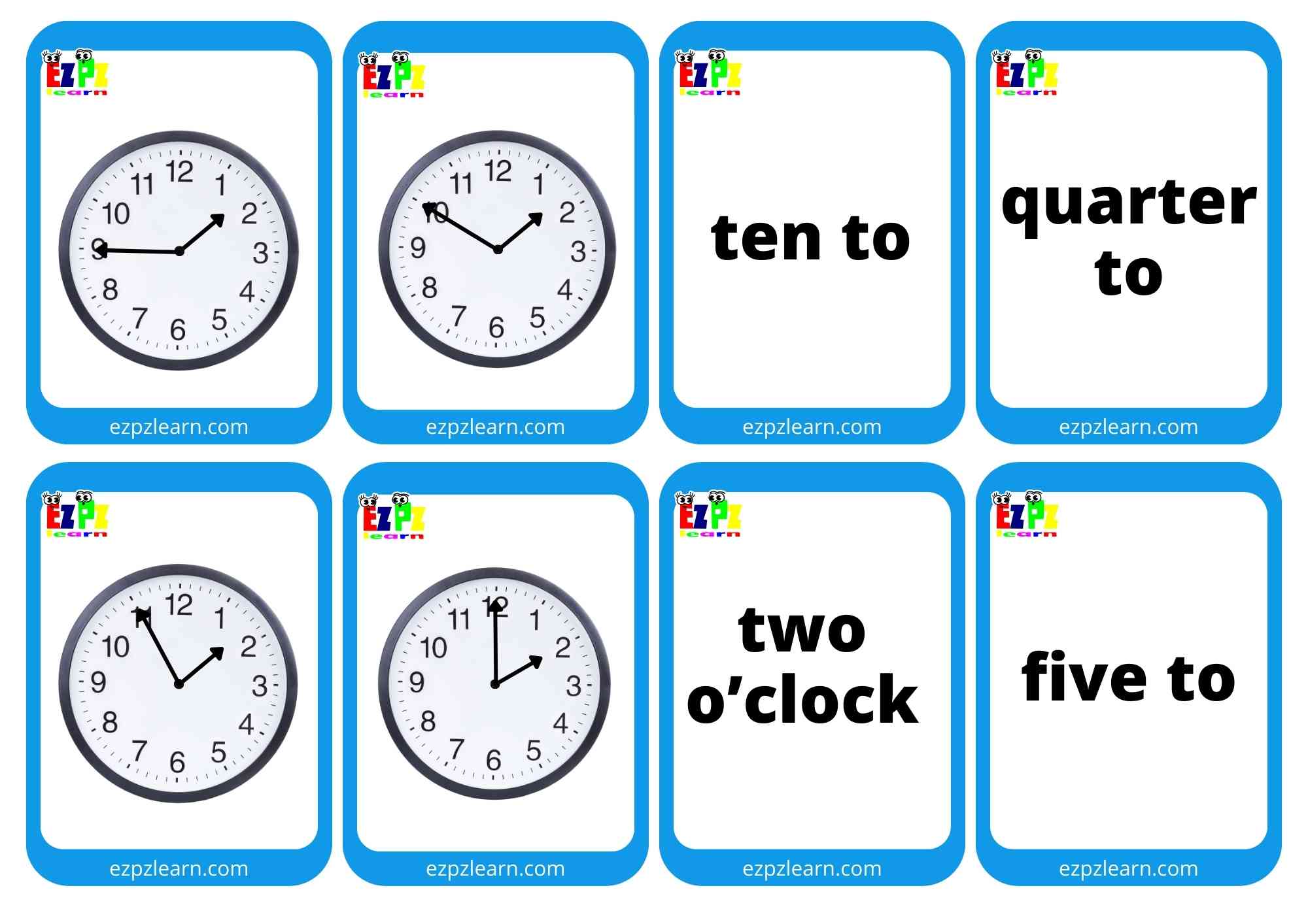 Telling Time Mini Flashcards Five Minute Intervals For K5 and English ...