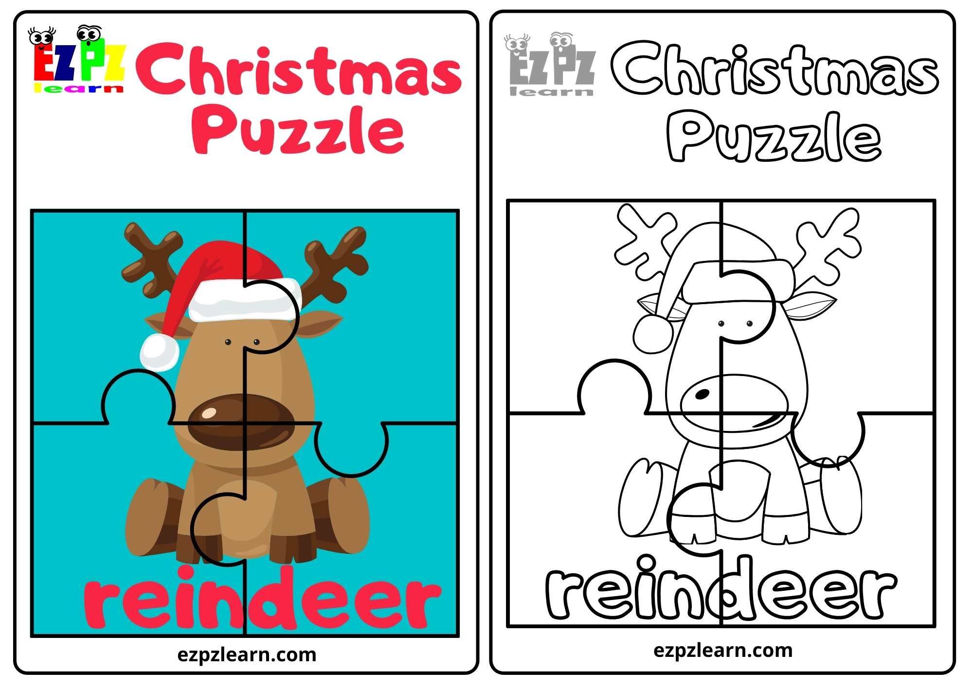 Reindeer Christmas Puzzle - Ezpzlearn.com