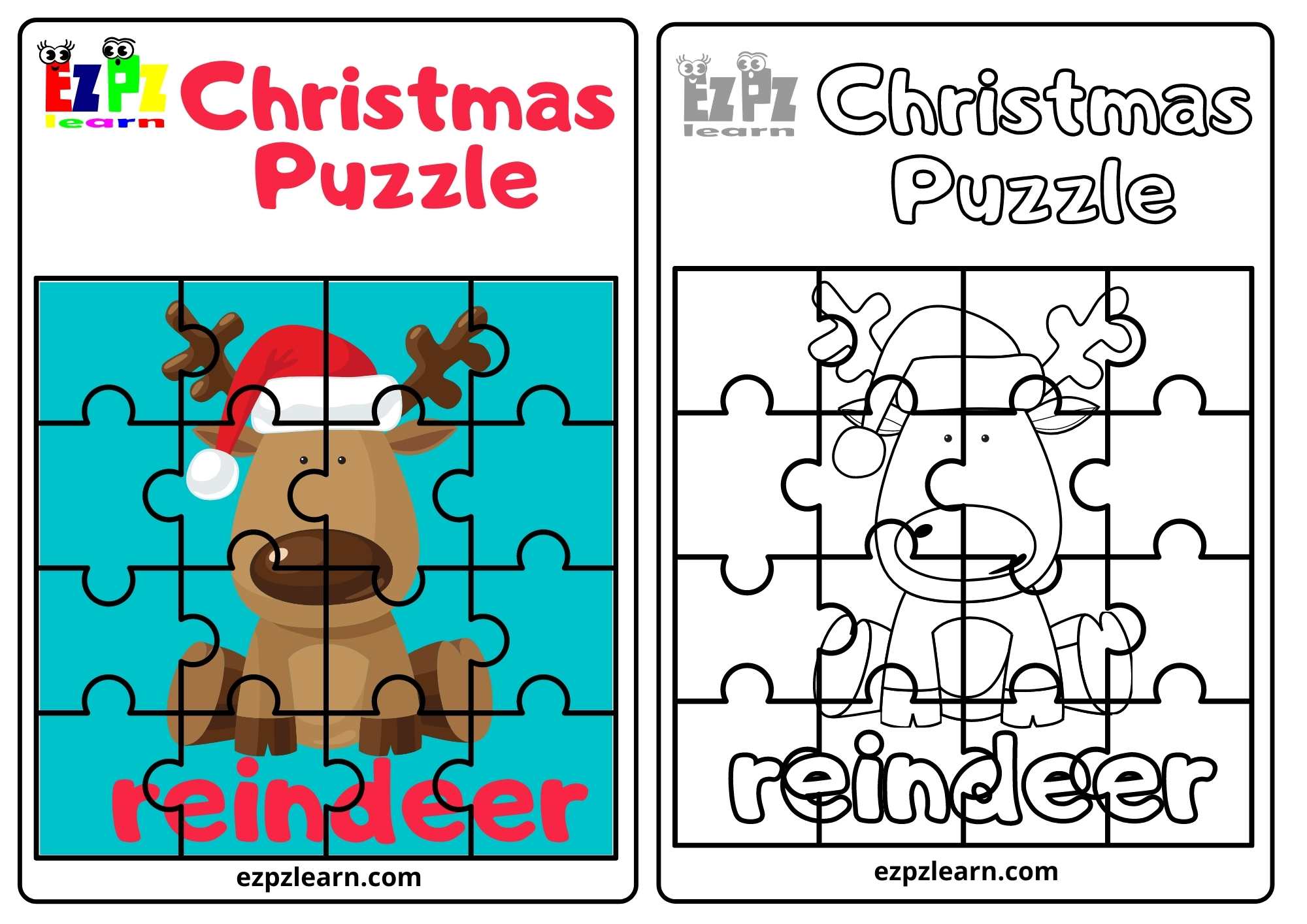 Reindeer Christmas Puzzle Hard - Ezpzlearn.com