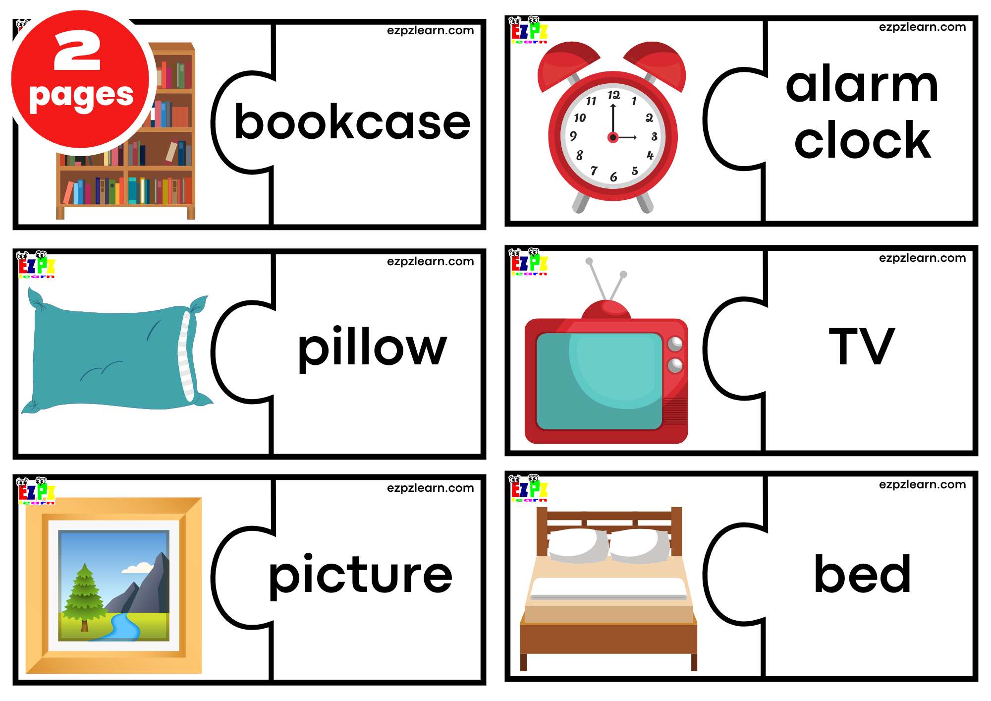 Bedroom Puzzle Match Game. 6 Words per page. Free PDF Download ...