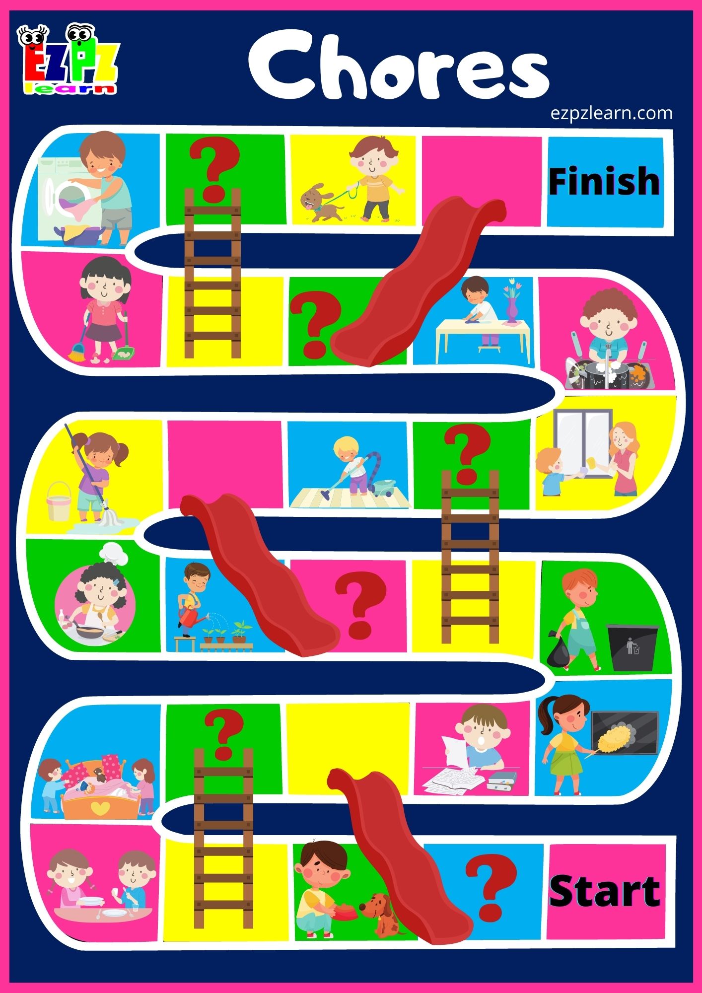 Chores Slides and Ladders Game - Ezpzlearn.com