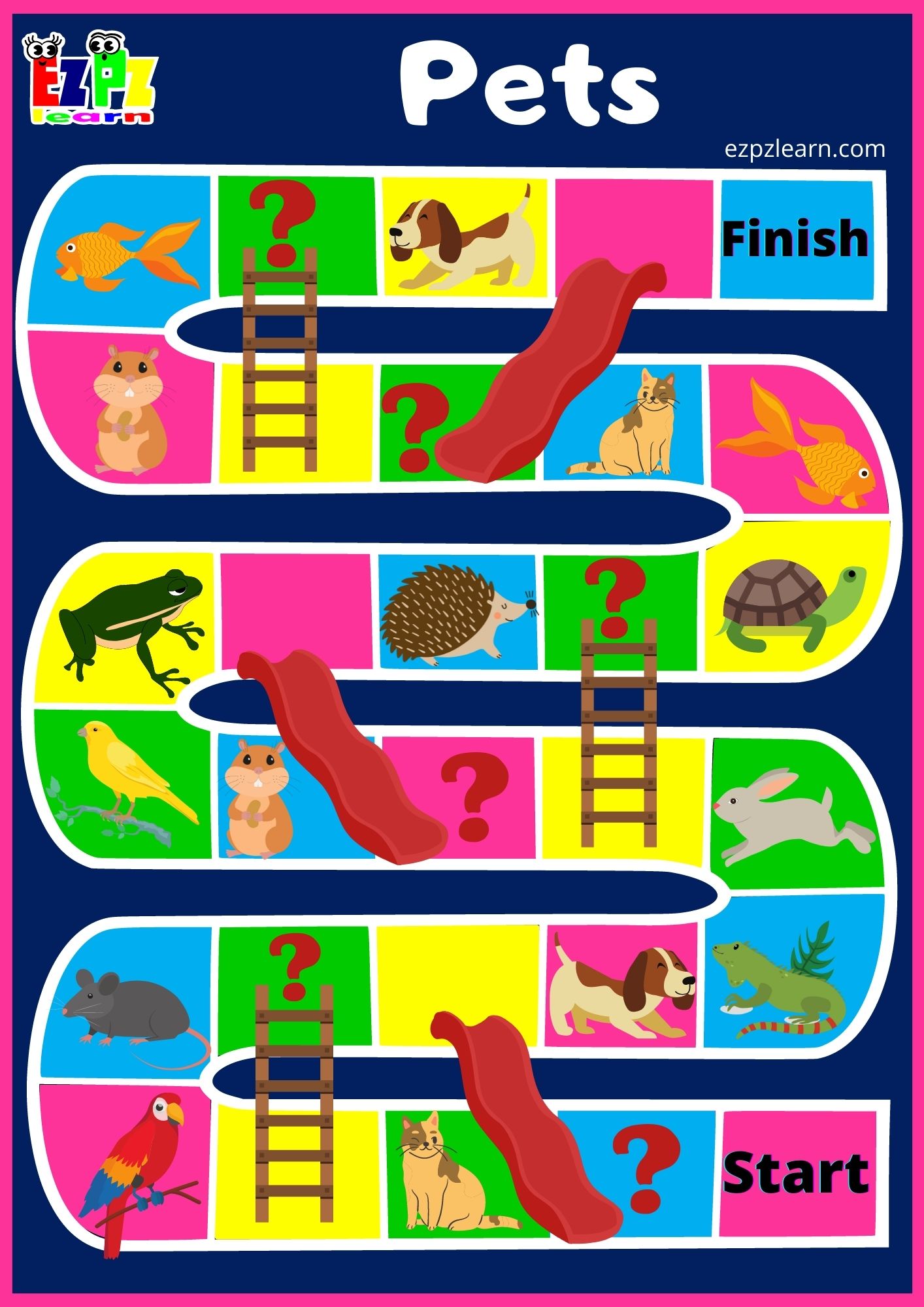 Pets Slides and Ladders Game - Ezpzlearn.com