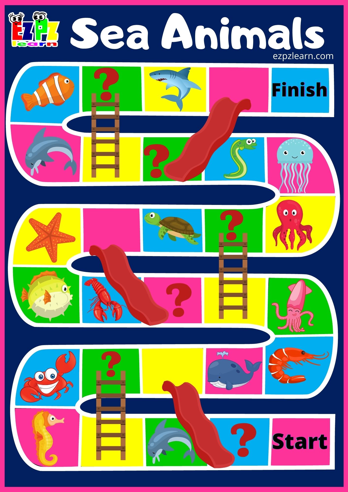 Sea Animals Slides and Ladders Game - Ezpzlearn.com