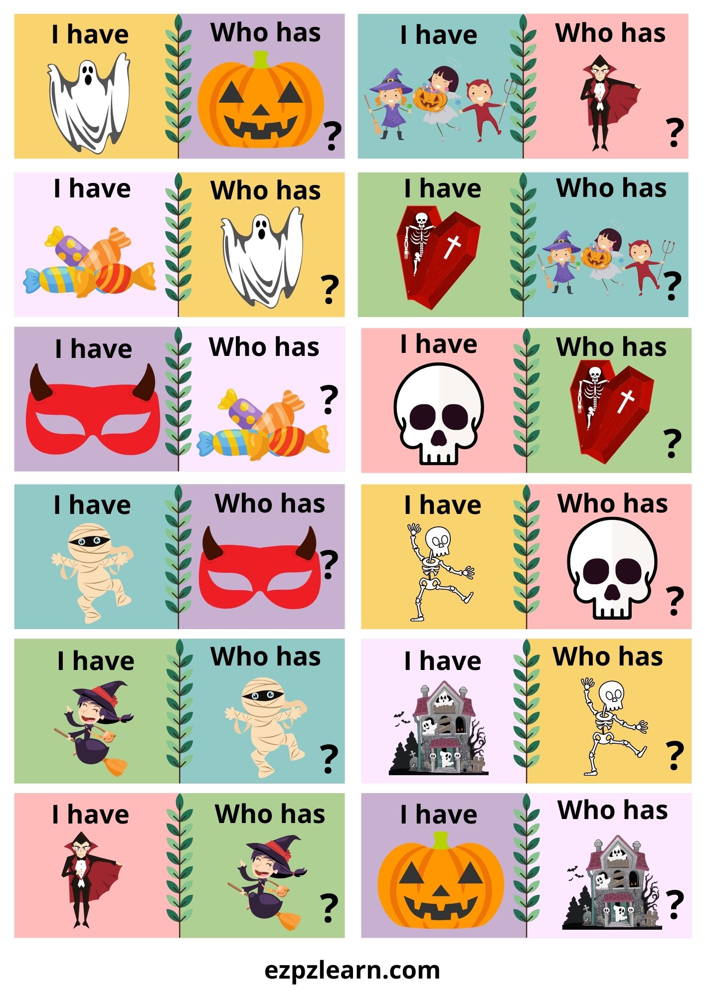 Halloween I have Who has Game - Ezpzlearn.com