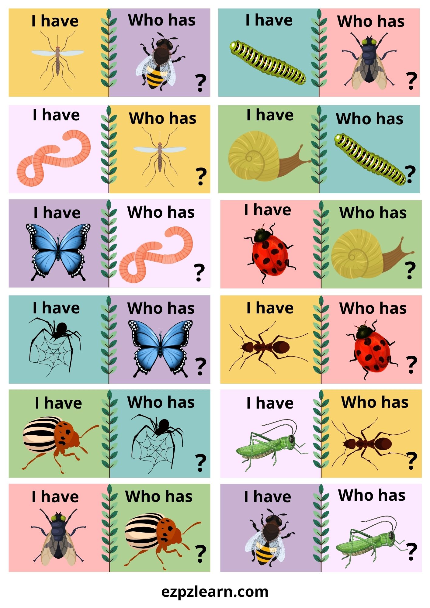 Insects I have Who has Game - Ezpzlearn.com