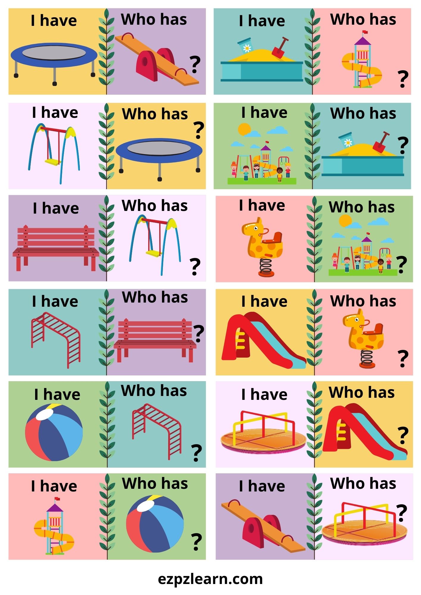 Playground I have Who has Game - Ezpzlearn.com