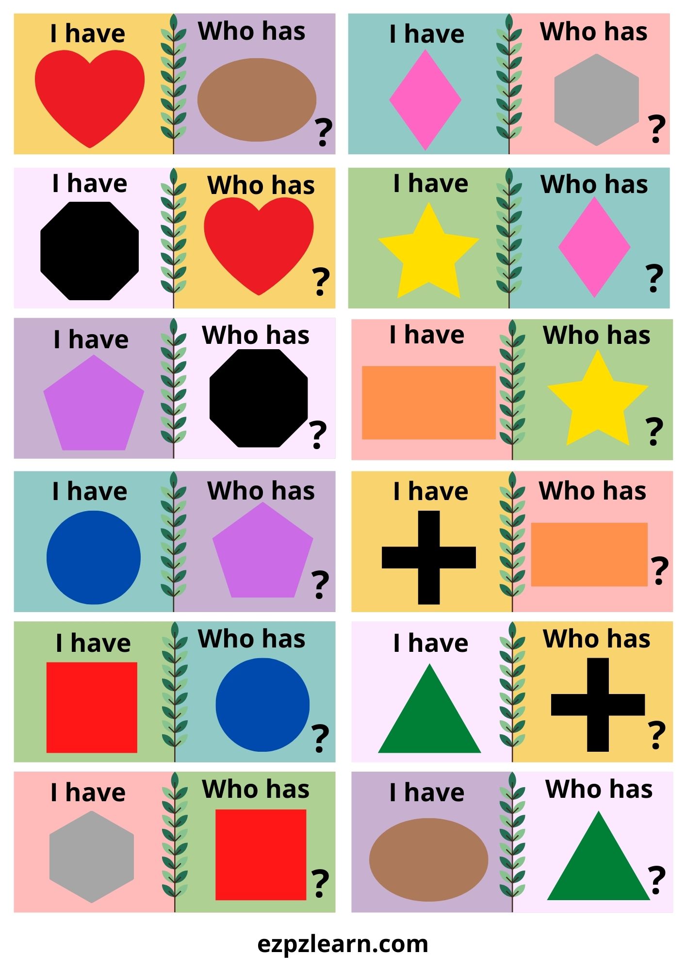 Shapes I have Who has Game - Ezpzlearn.com